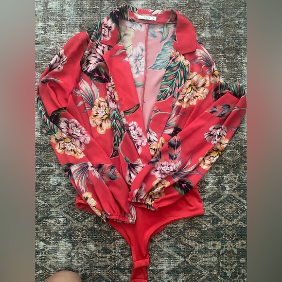 Sheike | Tops | Sheike Long Sleeve Bodysuit With Floral Design | Poshmark